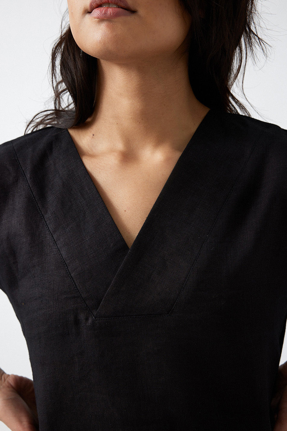 Women Tops | Linen V Neck Top for Women Black Coffee