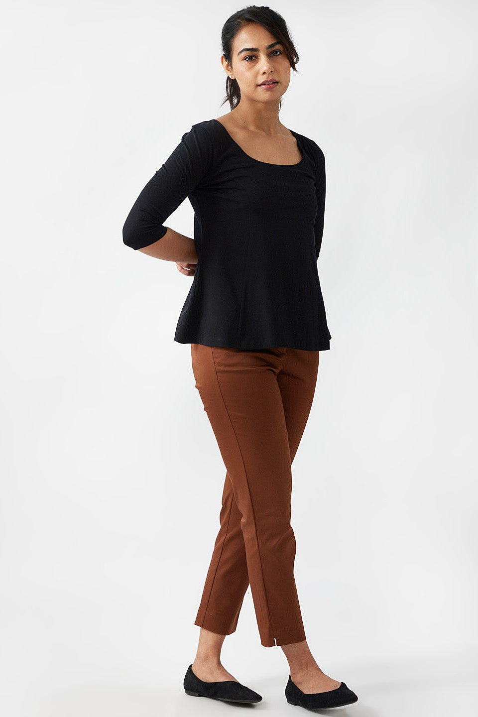 Women Tops | The Pima Flared Top for Women Carbon Black