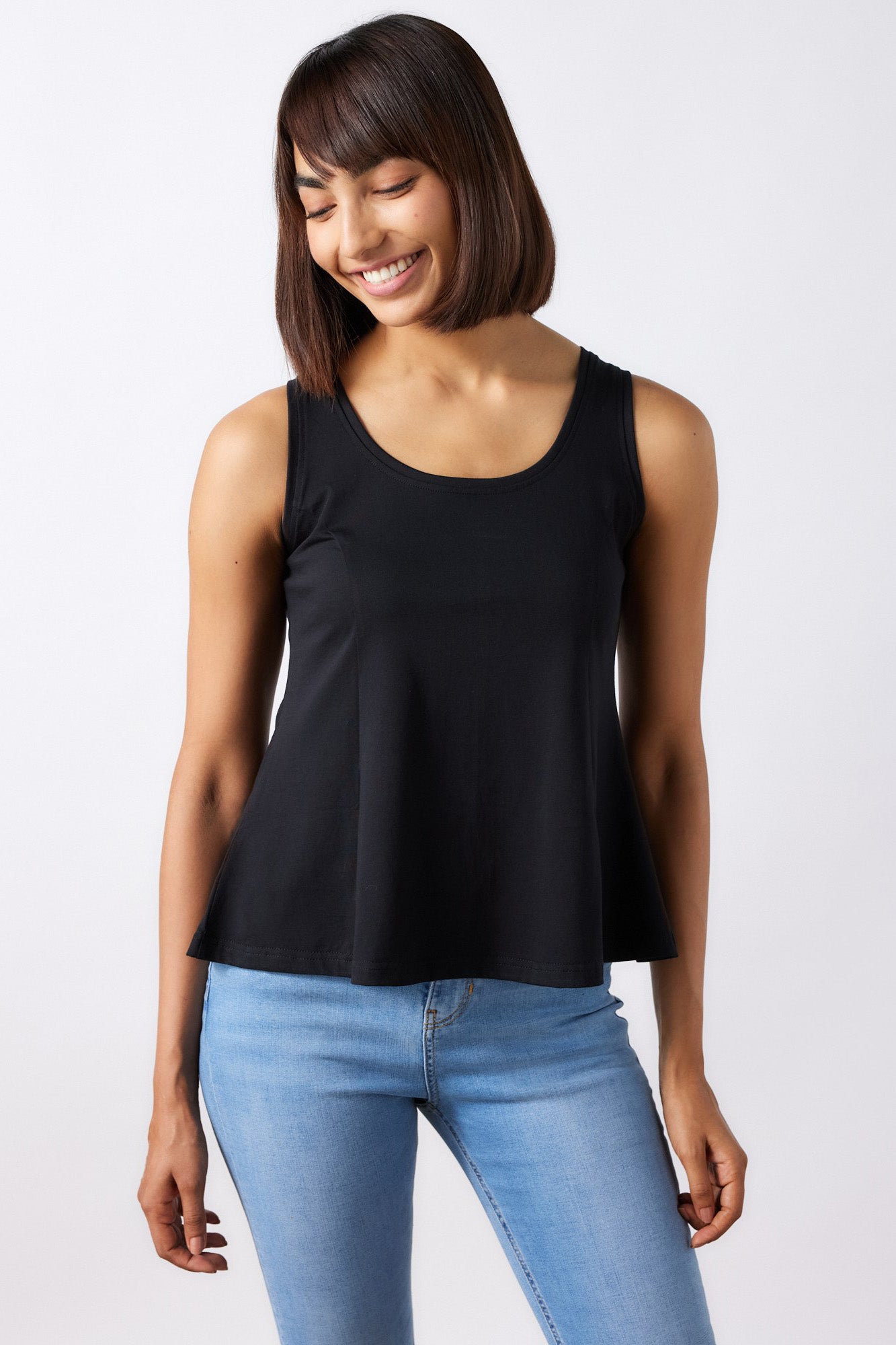 Women's Tank Top | Pima Flared Tank Top Carbon Black