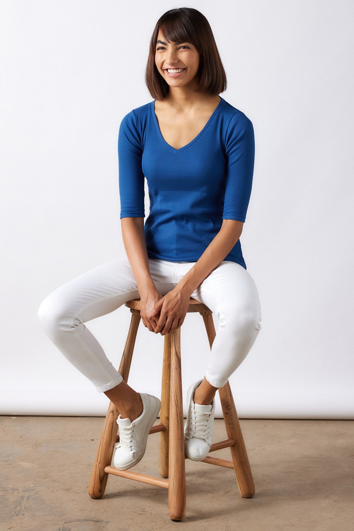 Explore The Rib V Neck Top for Women Cobalt Blue Online
