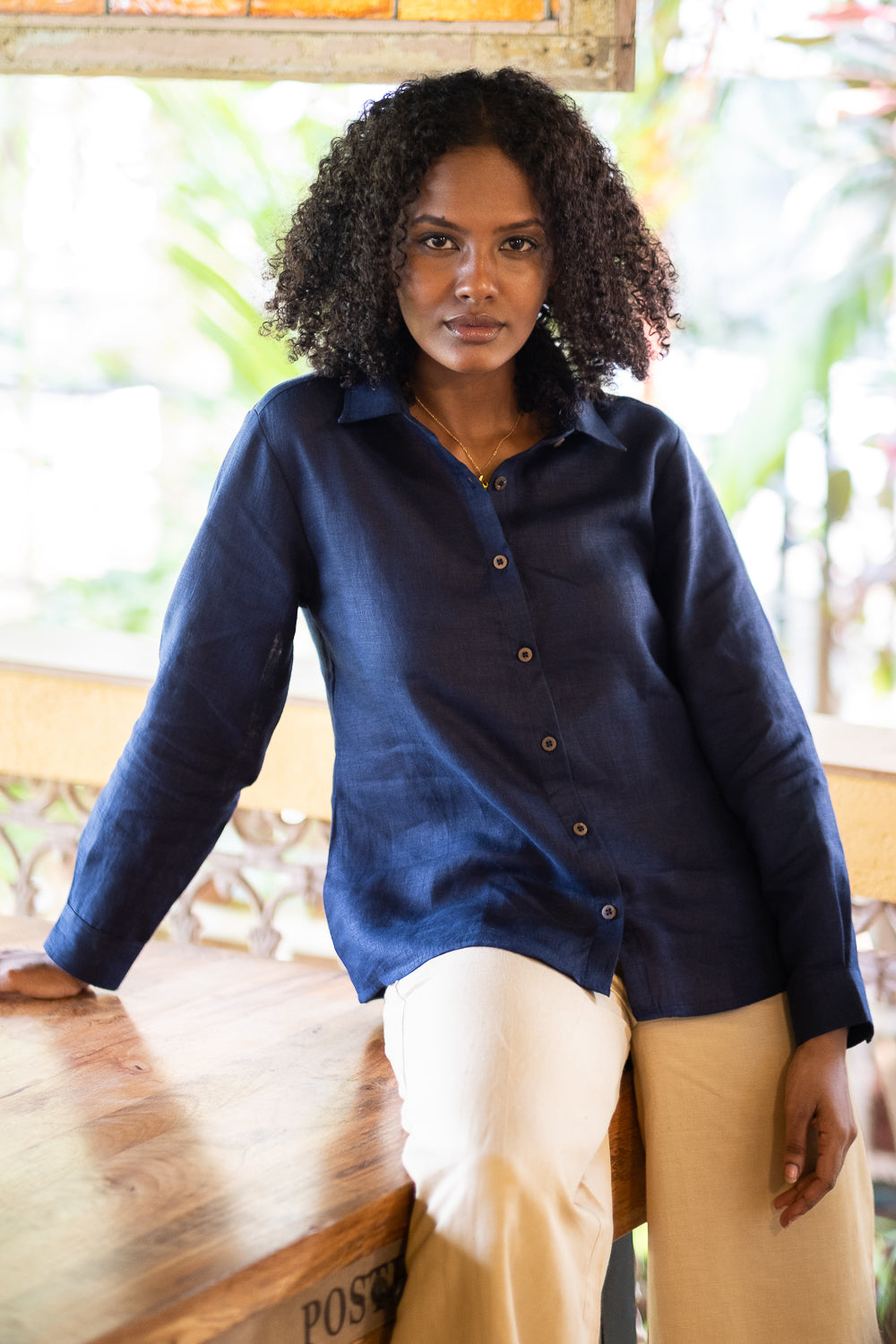 Shirt for women- The Linen Day Shirt for Women Navy Blue