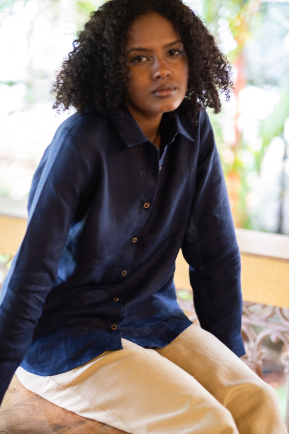 Shirt for women- The Linen Day Shirt for Women Navy Blue