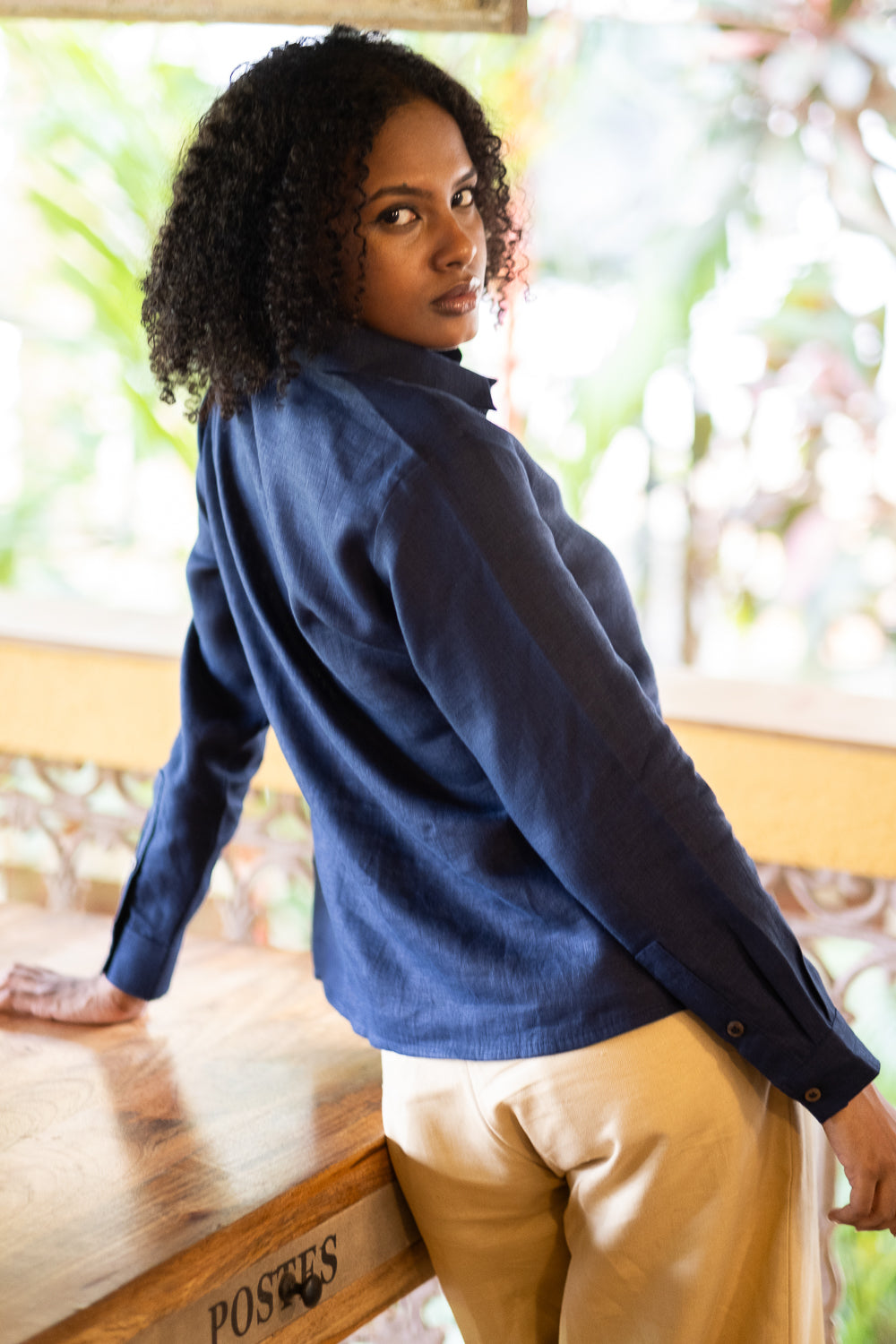 Shirt for women- The Linen Day Shirt for Women Navy Blue