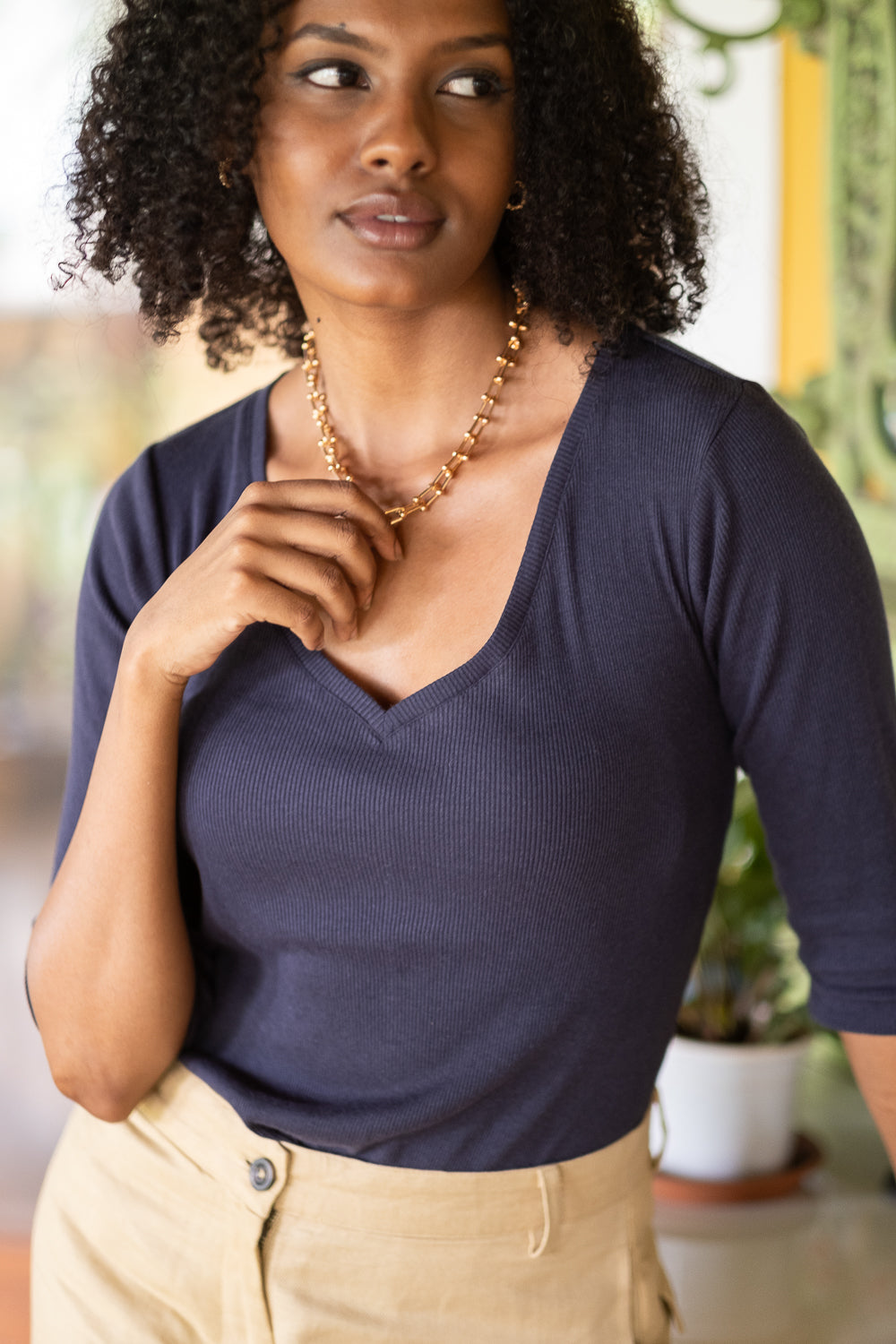Tops for Women | The Rib V Neck Tops for Women Navy Blue