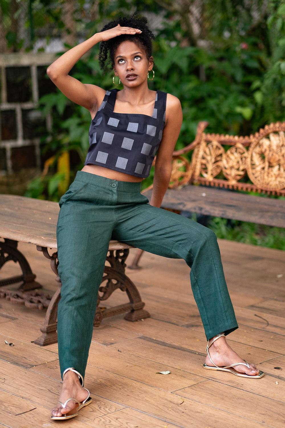 The Heavy Linen Panelled Women's Pants Rainforest Green