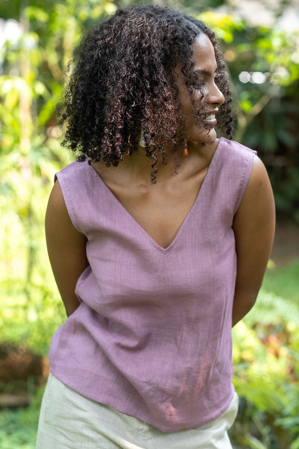 Buy Linen V Neck Tank top for Women Vintage Pink Online