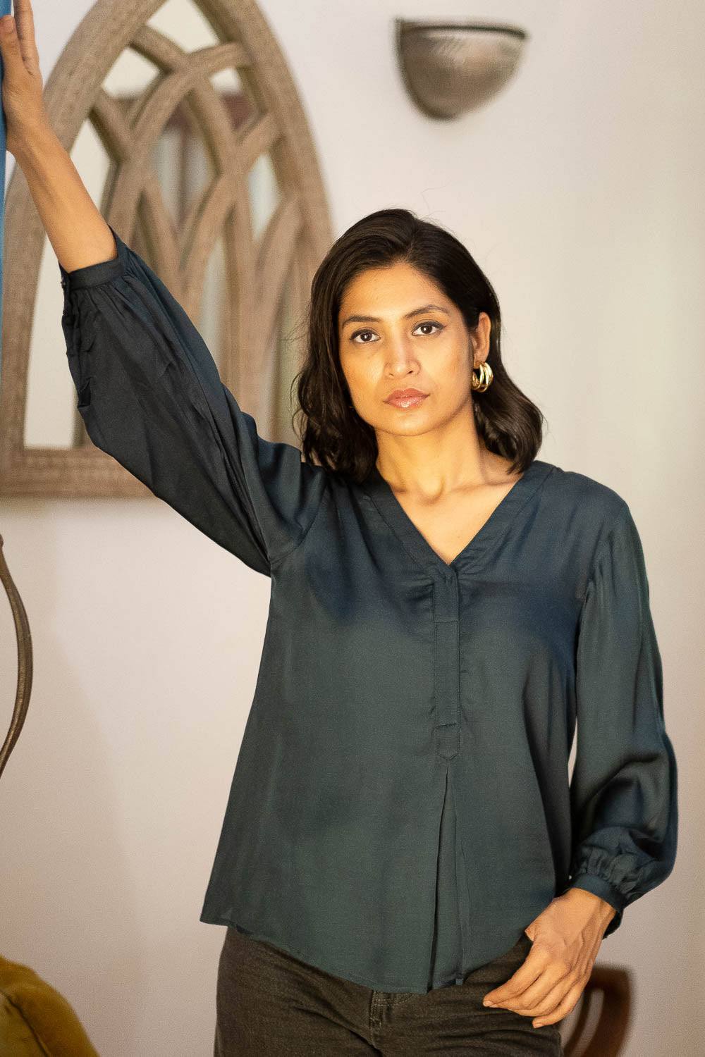 Buy Shirt for Women - The Satin Shirt Blouse Deep Teal