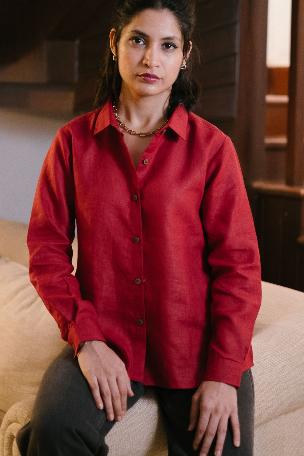 Shirt for Women- The Linen Day for Women Shirt Indian Red