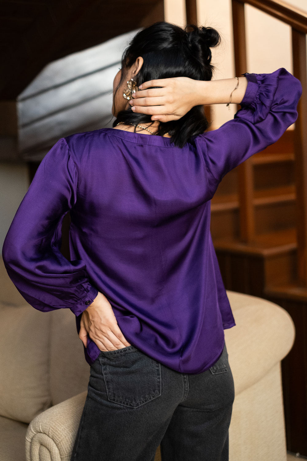 Shirt for Women - The Satin Shirt Blouse Royal Purple