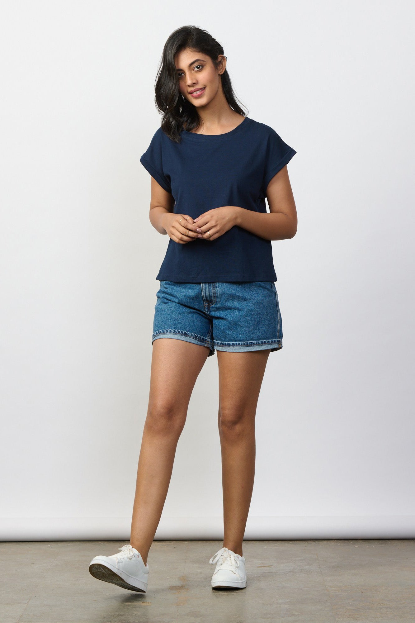 Buy Pima Boxy Deep Sea Blue T shirt for Women Online