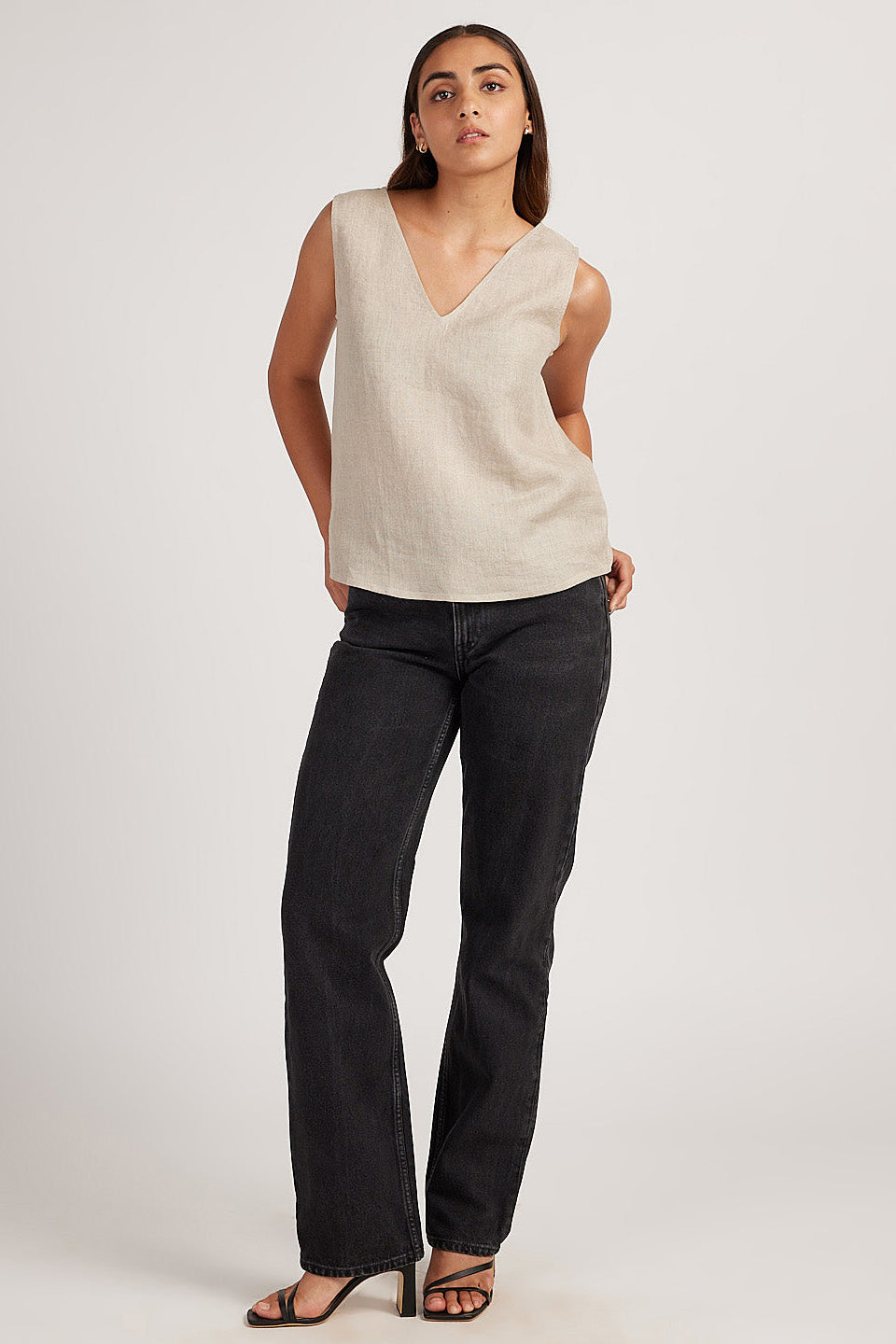 Explore Linen V Neck Tank top for Women Ginger Online