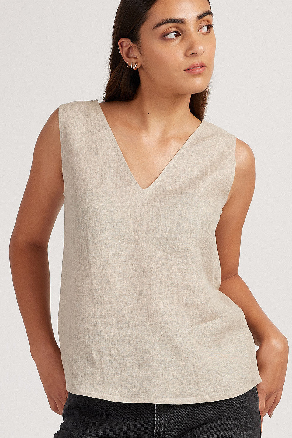 Explore Linen V Neck Tank top for Women Ginger Online