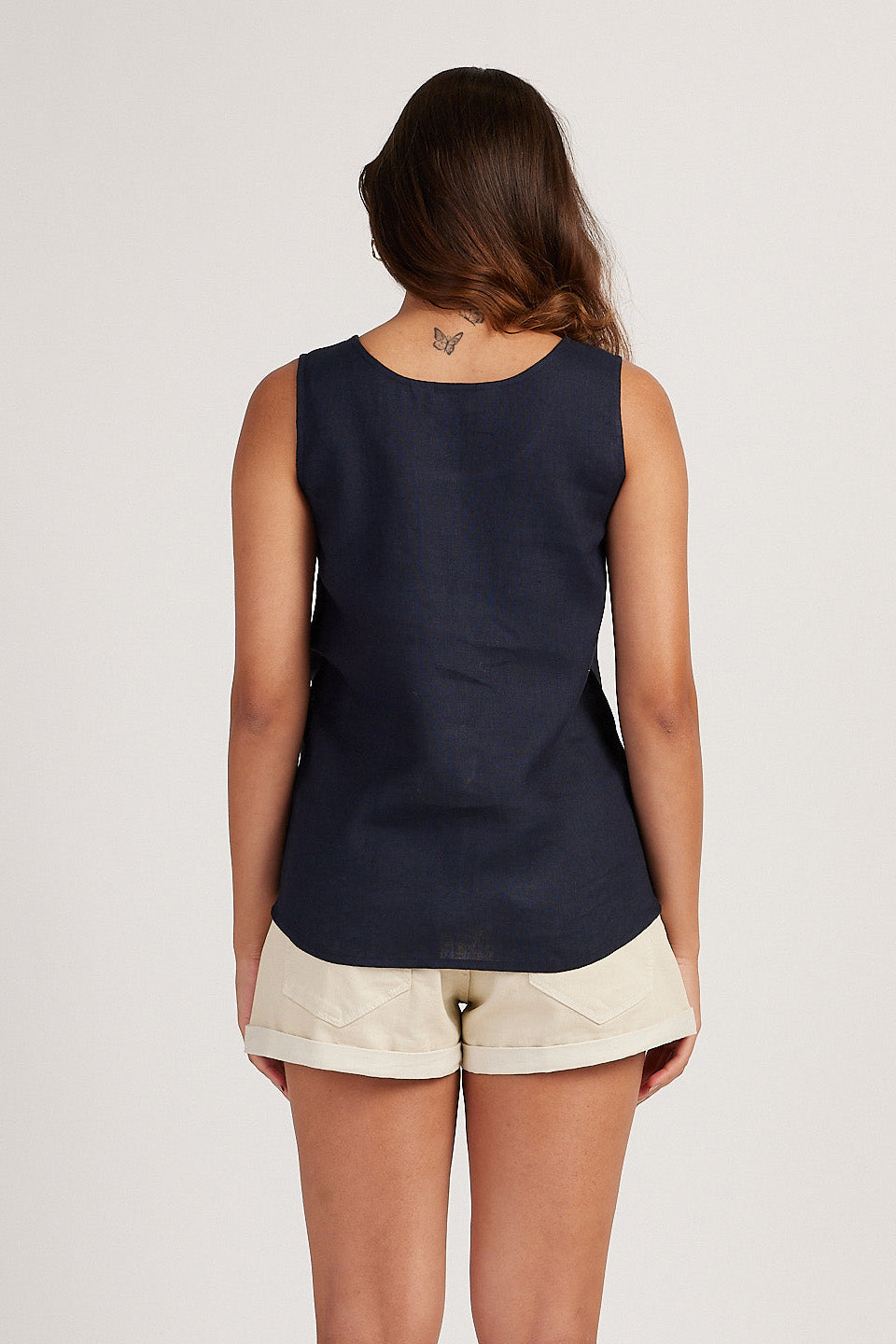 Tank Tops | The Linen Round Neck Tank Indigo Online