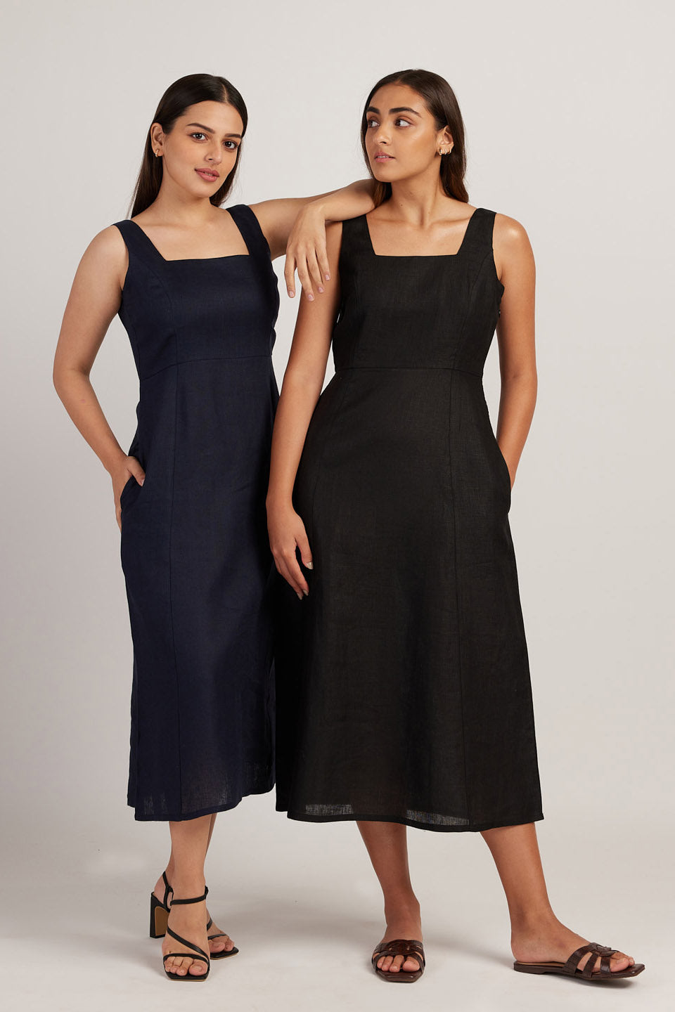 Dress for women- Linen Midi Dress for Women Indigo