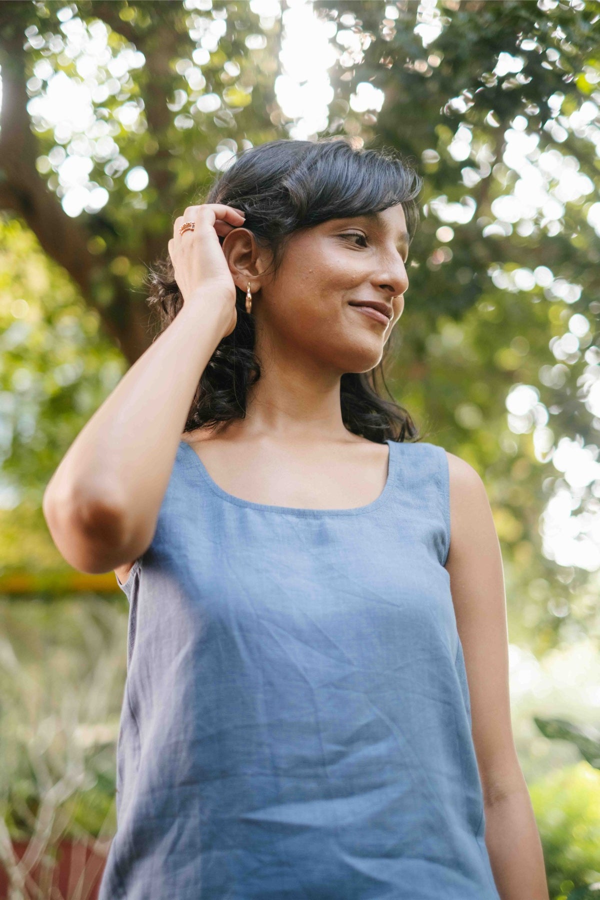 Explore Tank Top | The Linen Round Neck Tank Top Wildflower Blue
