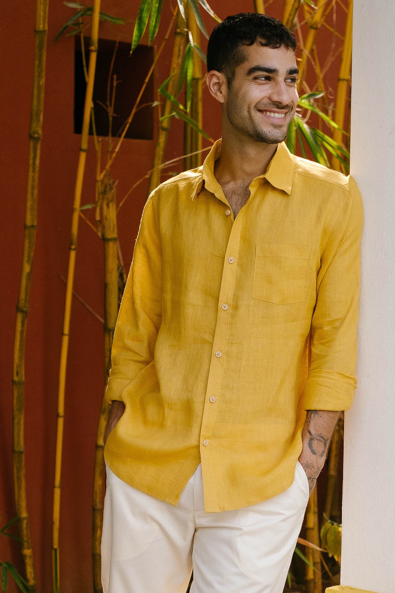 Buy Mens Shirt | Linen Shirt for Men Mustard Online