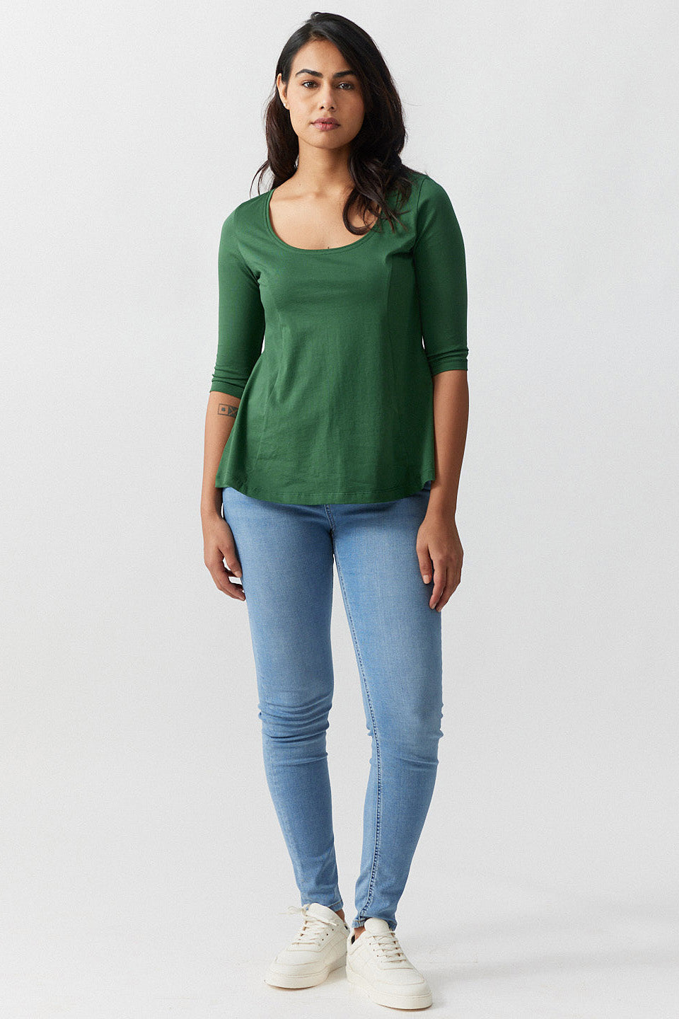 Women Tops | The Pima Flared Top for Women Pine Green