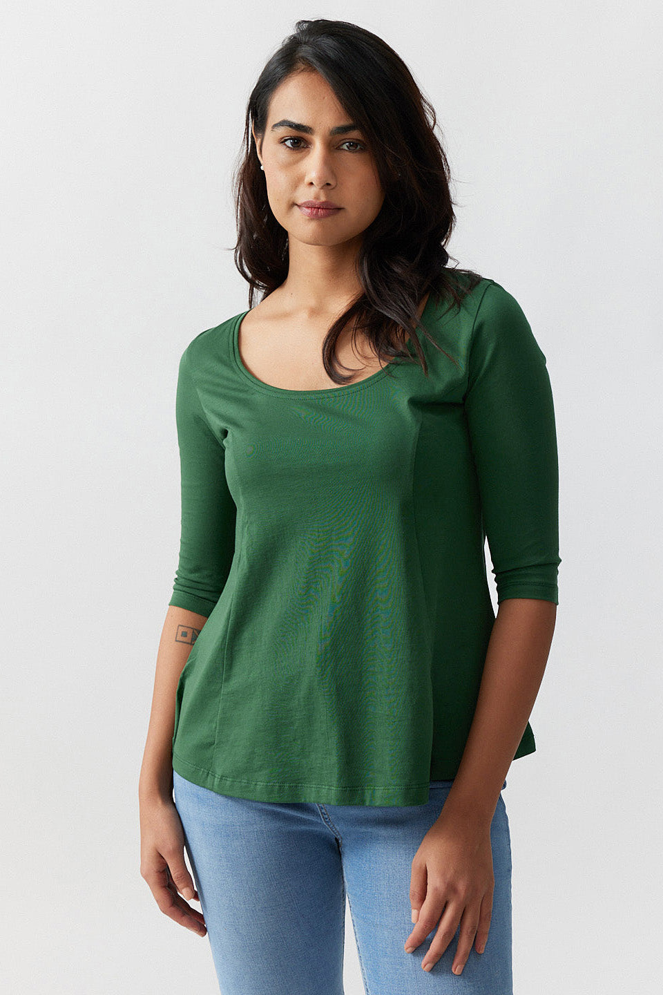 Women Tops | The Pima Flared Top for Women Pine Green