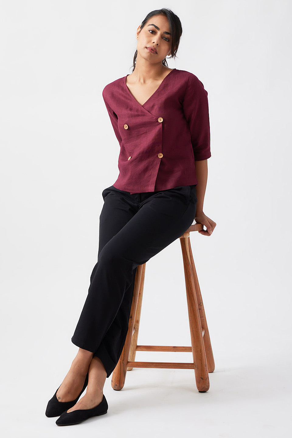 Explore Women Linen Tops | Linen Wrap Top Port Red