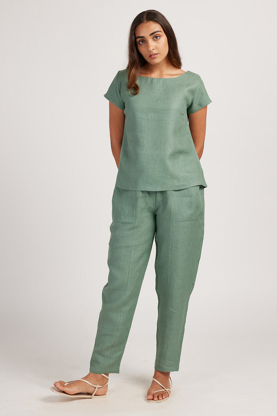 Buy Linen Easy Pants for Women Sage Green Online