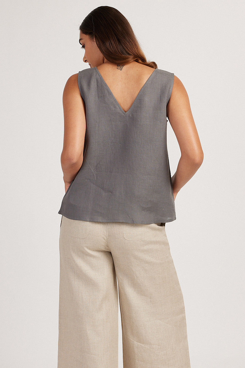 Buy Linen V Neck Tank top for Women Slate Grey Online