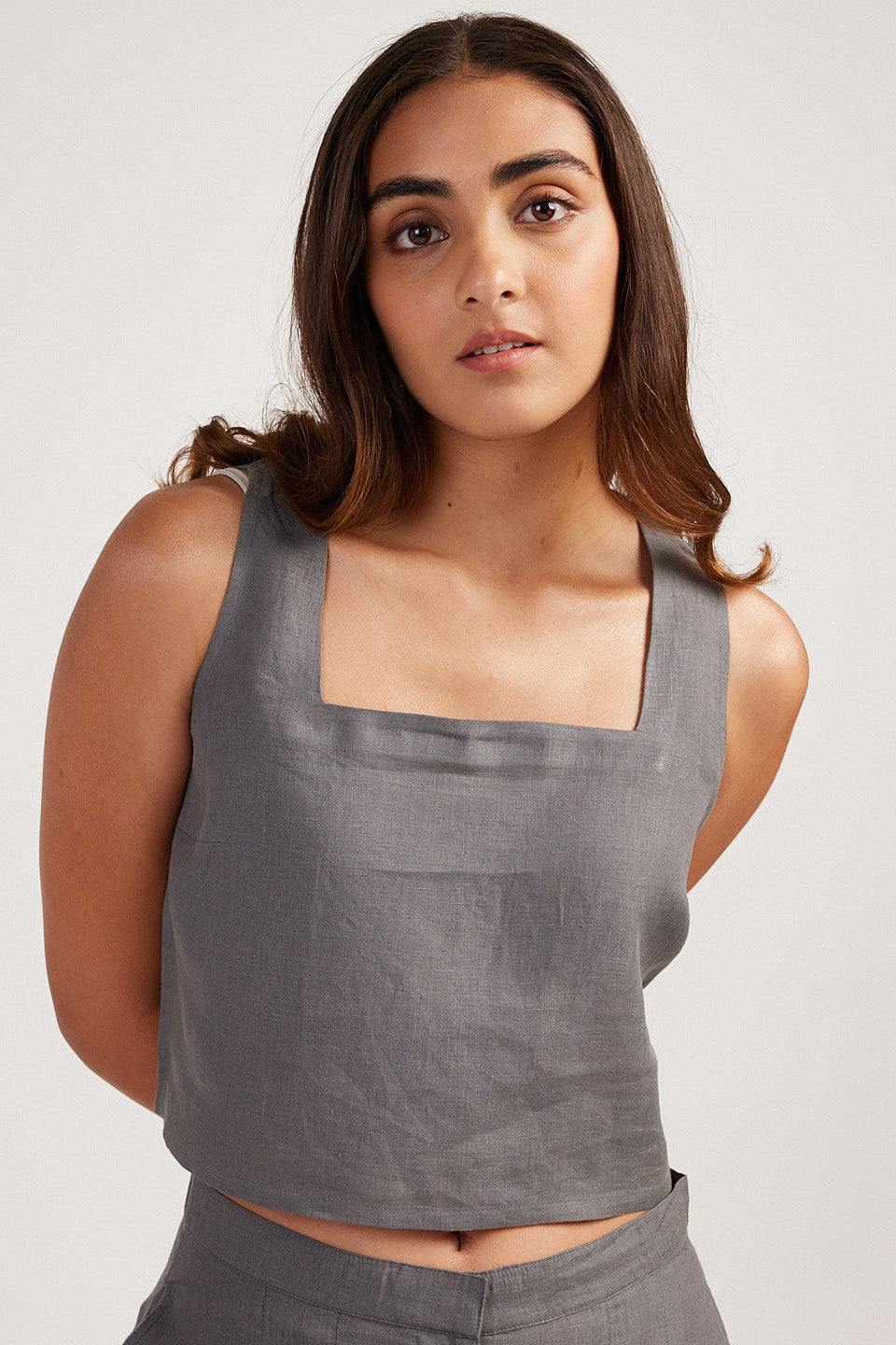 Buy Crop Tank Top | The Linen Crop Tank Top Slate Grey