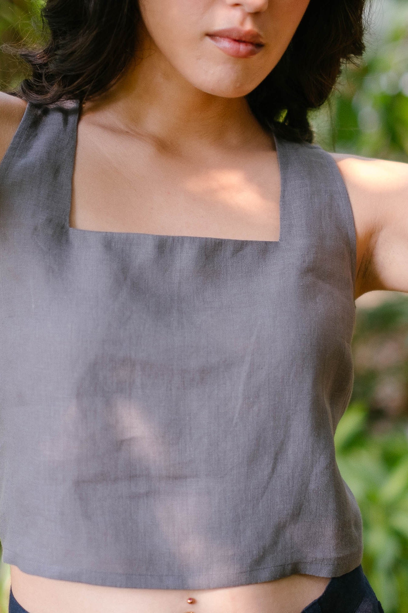 Buy Crop Tank Top | The Linen Crop Tank Top Slate Grey