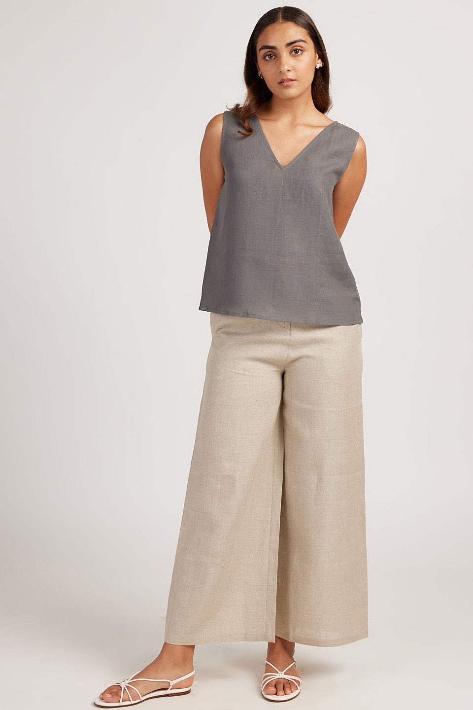 Buy Linen V Neck Tank top for Women Slate Grey Online