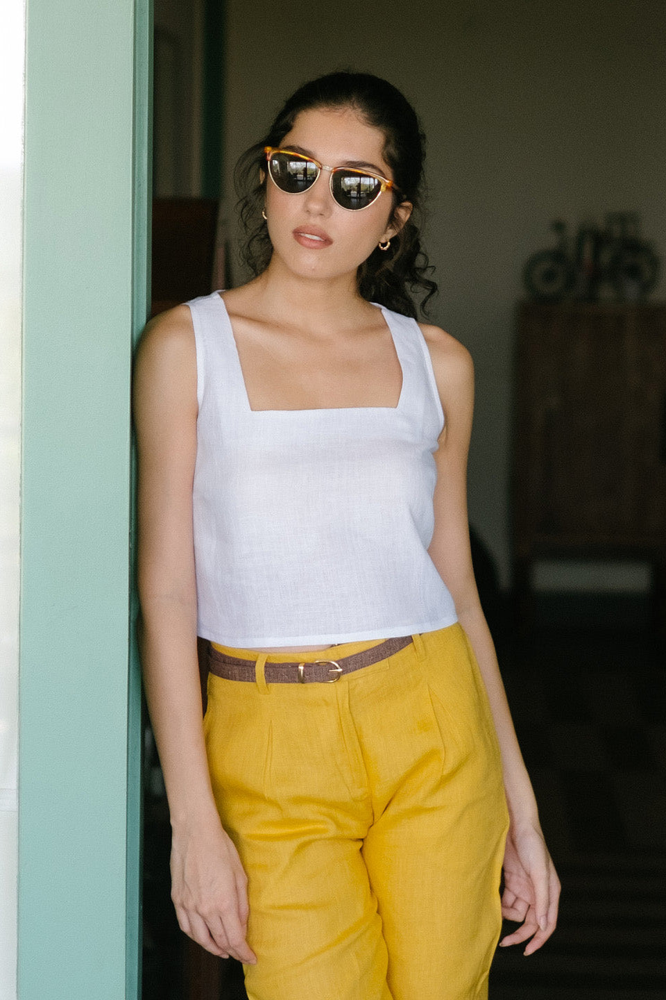 Buy Crop Tank Top | The Linen Crop Tank Top Pearl White