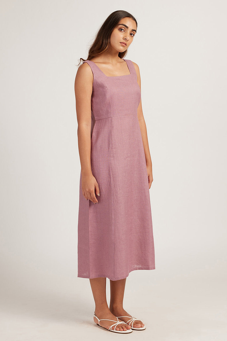 Buy Linen Midi Dress for Women Vintage Pink Online
