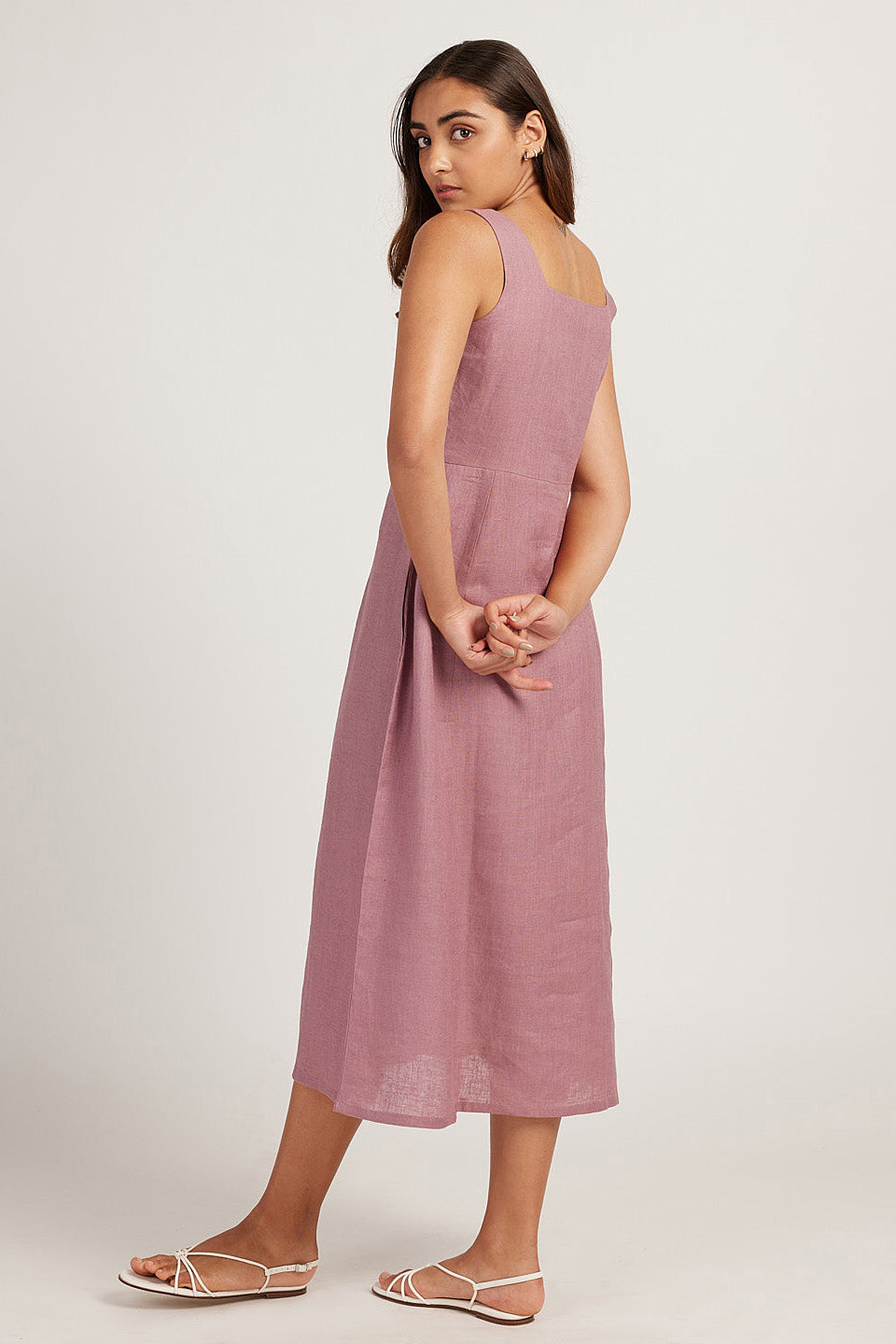 Buy Linen Midi Dress for Women Vintage Pink Online