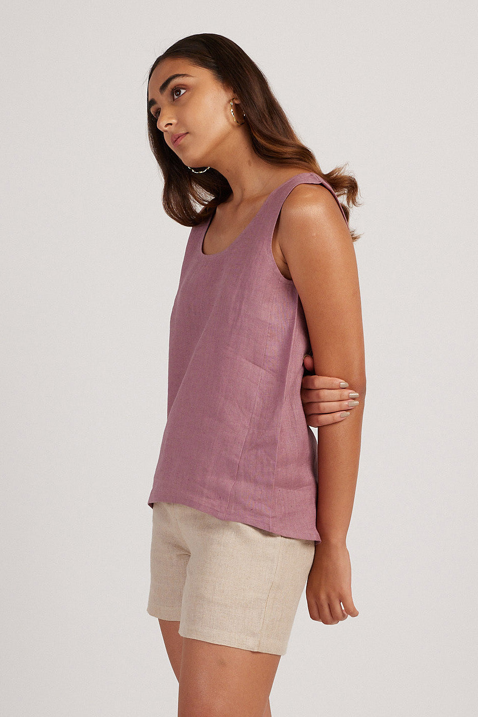 Tank Tops | The Linen Round Neck Tank Top Vintage Pink