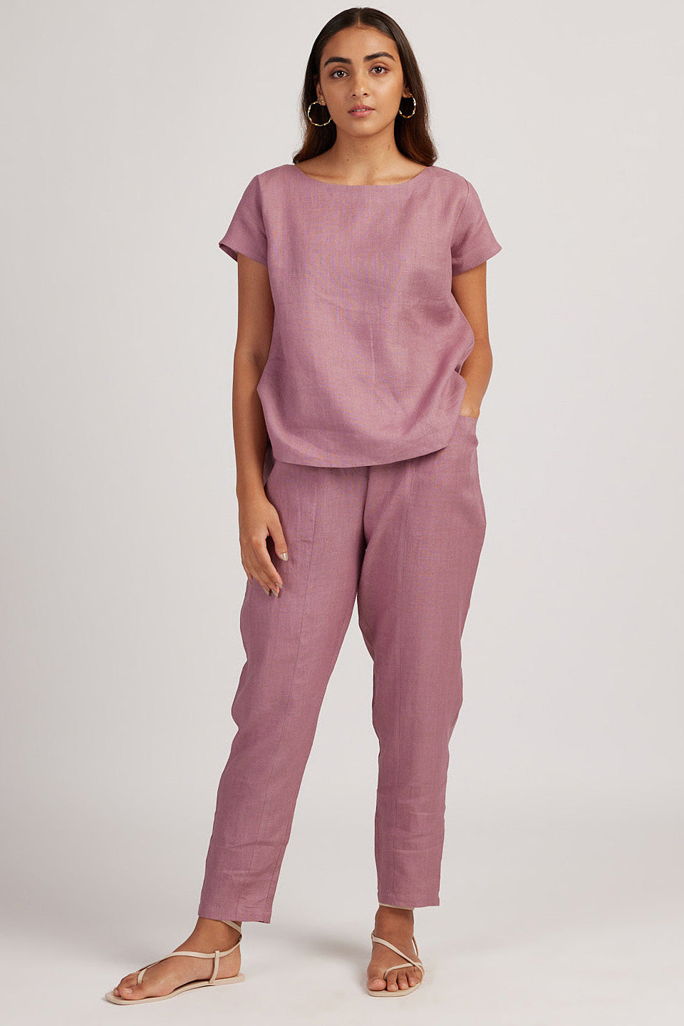 Linen Co-ord Set with Boat Neck Top and Easy Pants