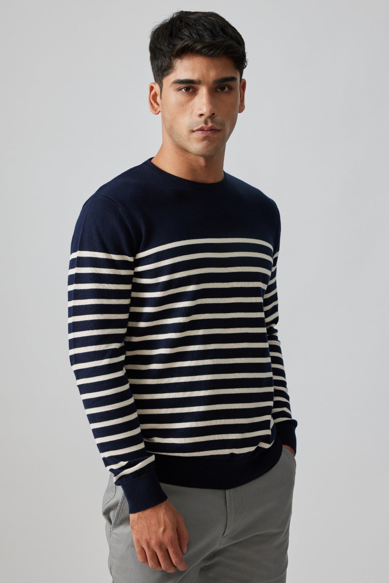 Mens Pullovers | The Breton Stripe Pullover Nautical Blue
